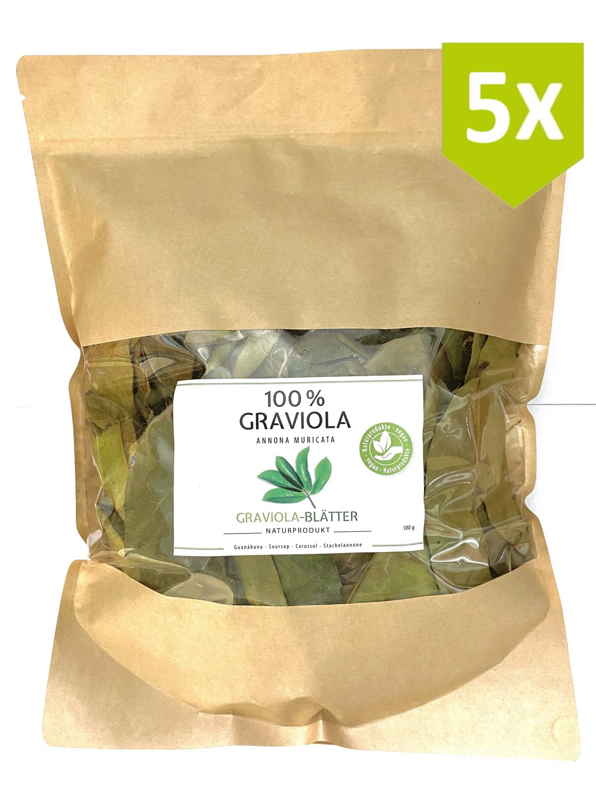 5 x 100 g GRAVIOLA-BLÄTTER. Wildsammlung. - GRAVIOLA.DE